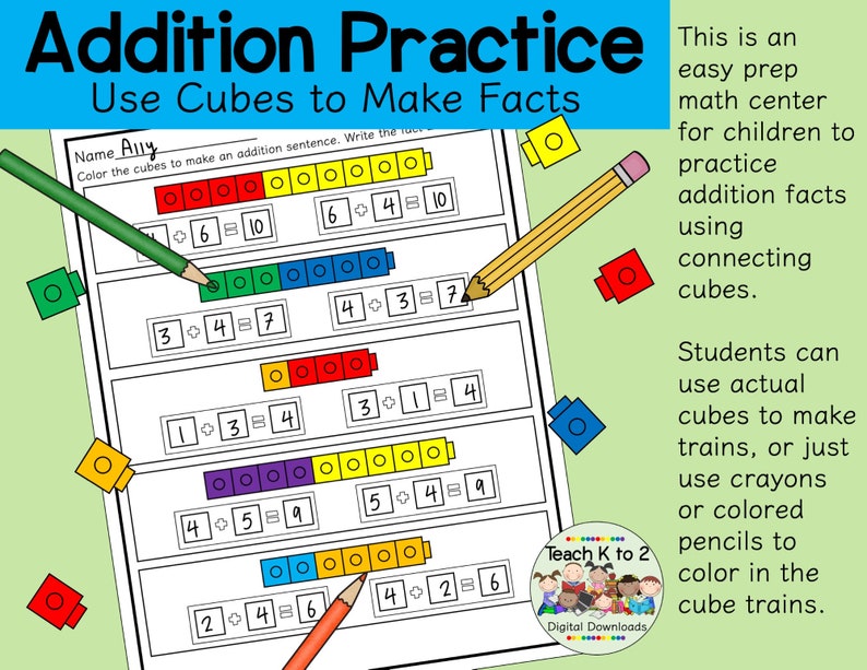 Addition With Connecting Cubes/manipulative Math for Grades K-1 Math ...