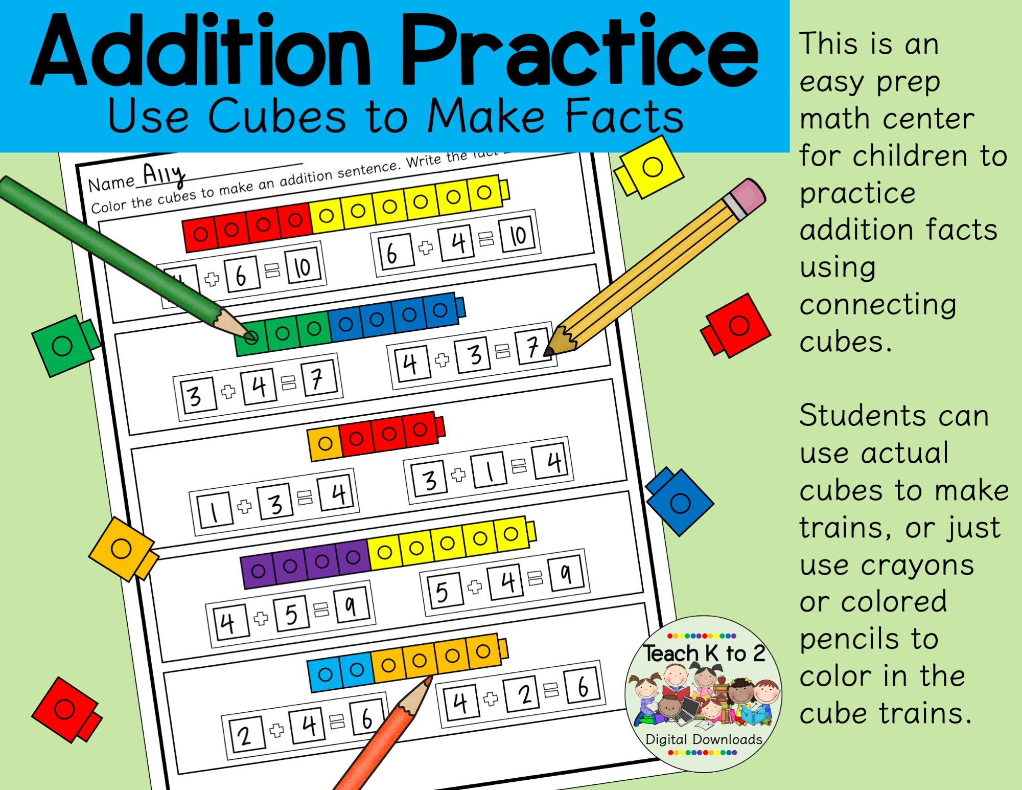 Addition With Connecting Cubes/manipulative Math for Grades K-1 Math ...