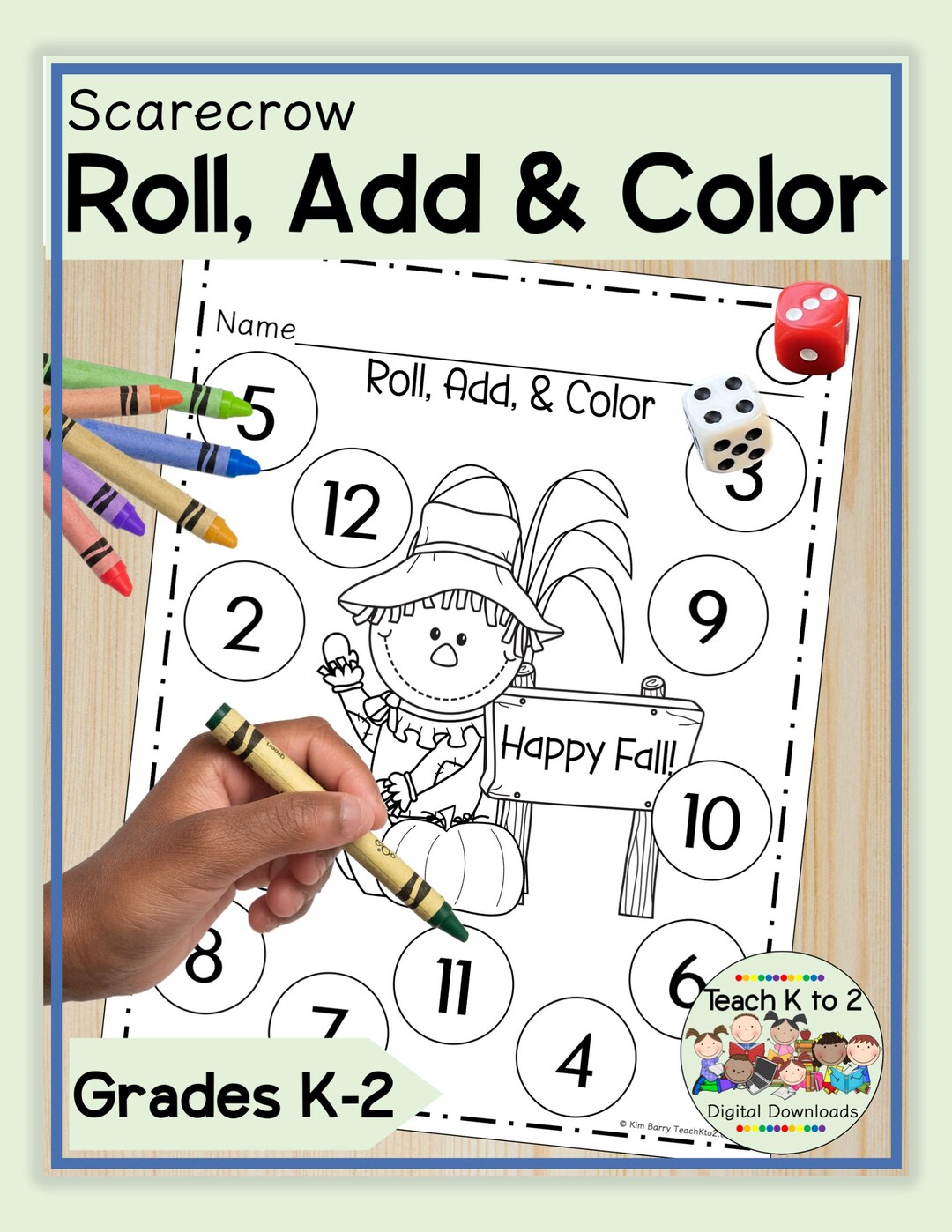 Roll, Add, & Color Printable Math Dice Game for Fall Math Centers or ...