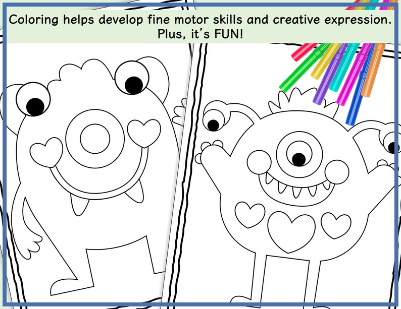 Valentine's Day Monsters Coloring Pages for Kids Grades K-2 Winter ...