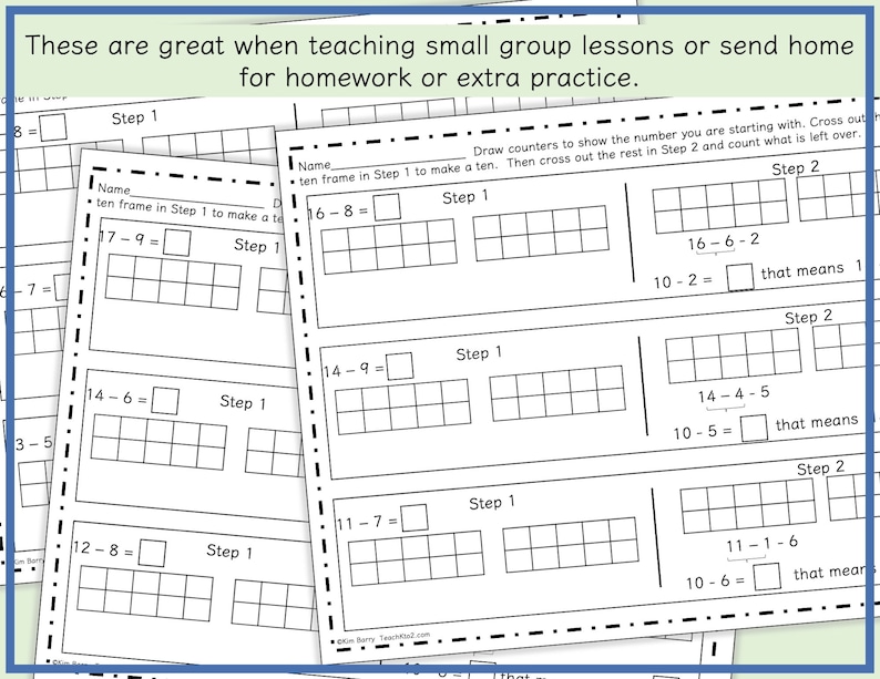 Make a Ten to Subtract Math Worksheets & Anchor Chart for Small Group ...