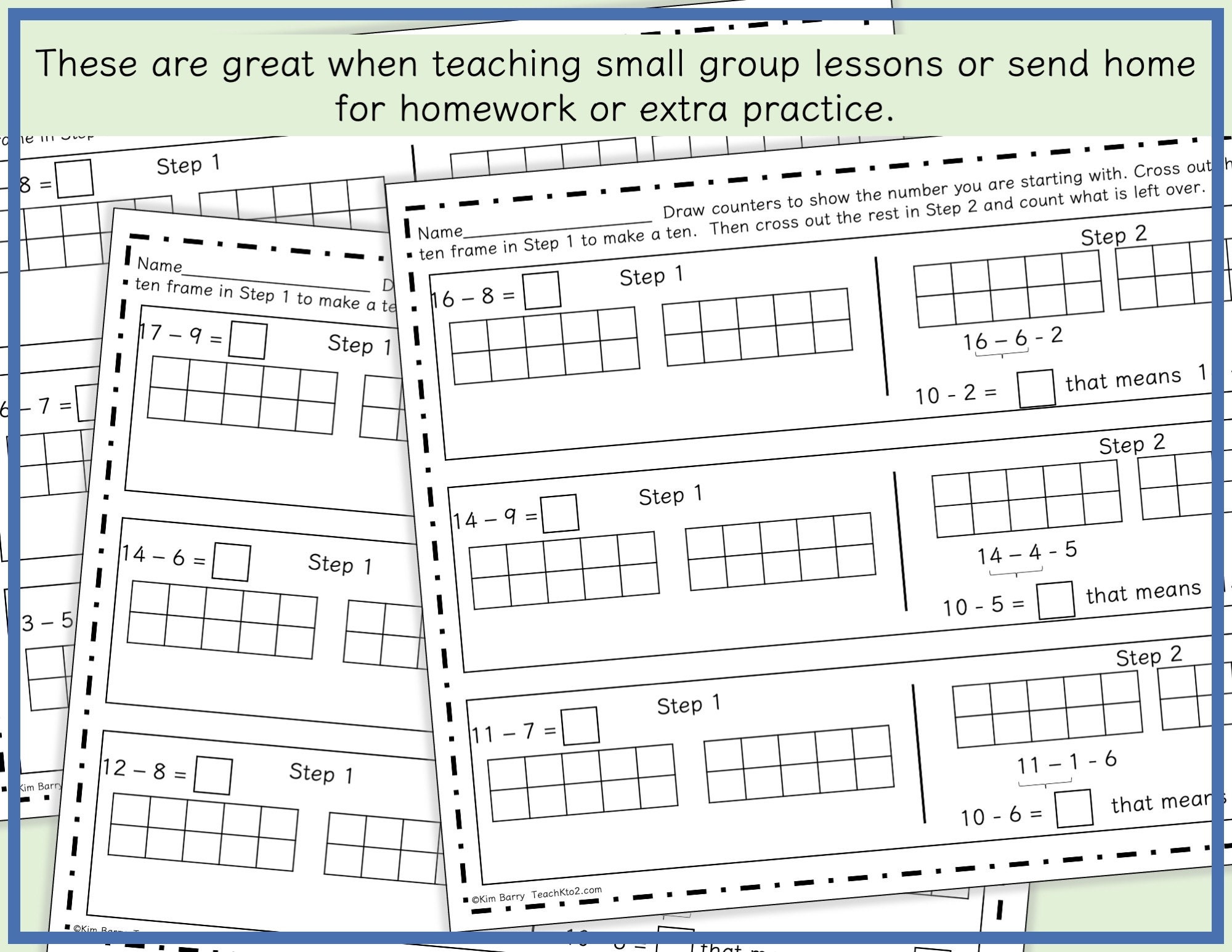 Make a Ten to Subtract Math Worksheets & Anchor Chart for Small Group ...