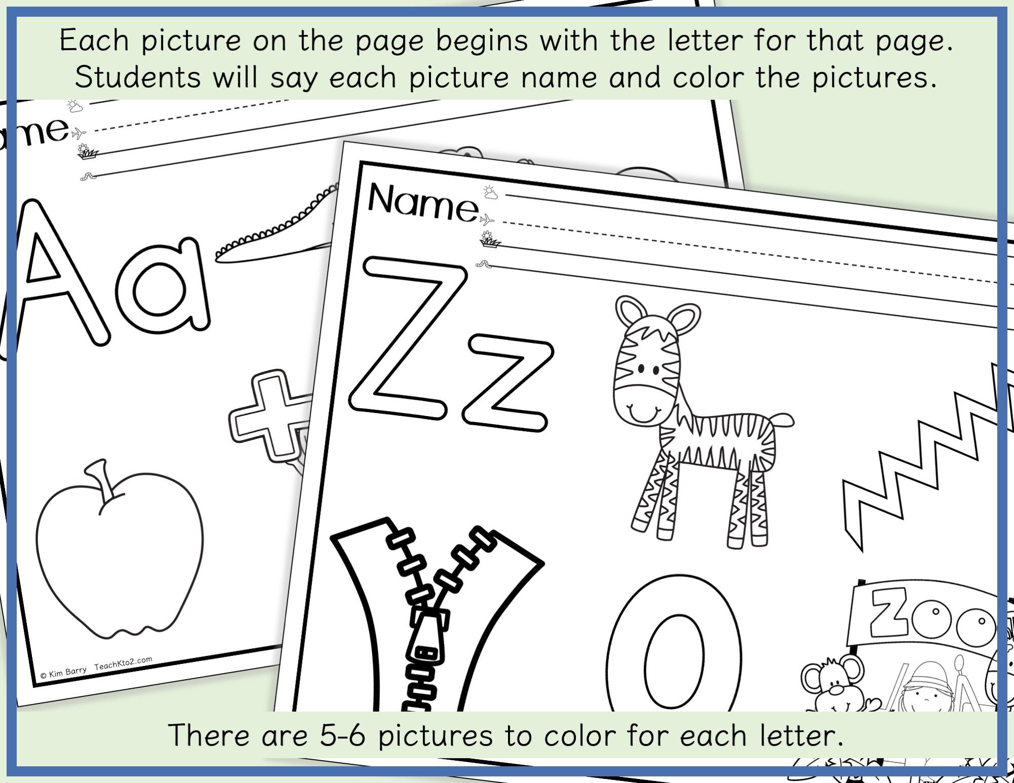 Alphabet Coloring Pages for Beginning Sounds Identification/preschool ...