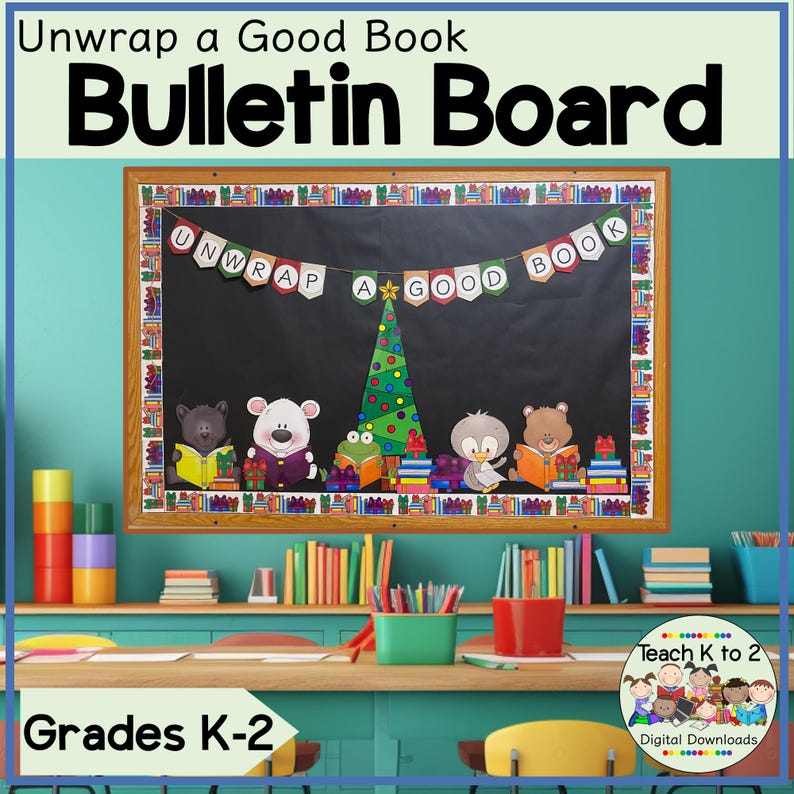 Christmas Animals Bulletin Board Set/unwrap a Good Bookholiday Decor ...