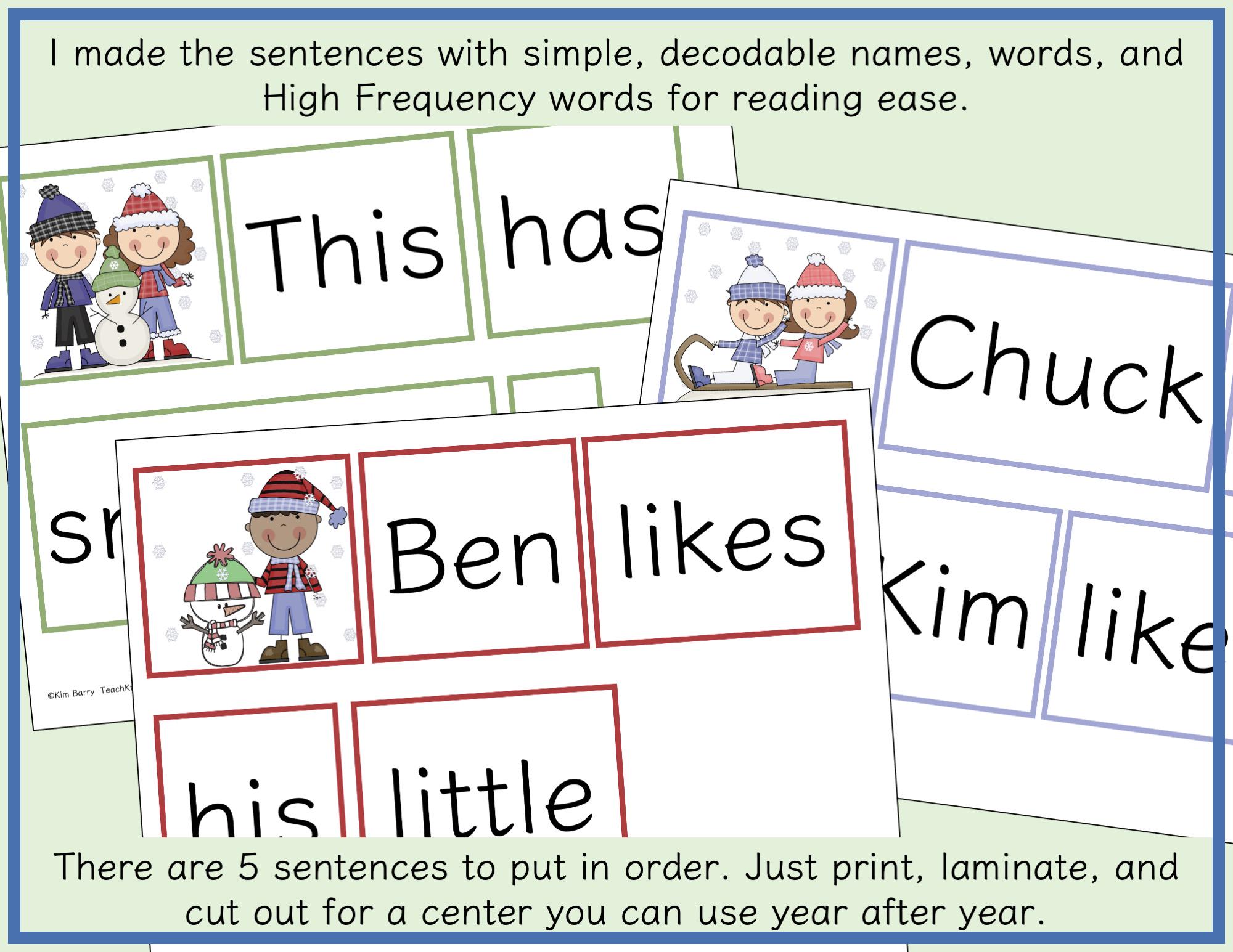 Winter Sentence Building Scrambled Sentences Activity/worksheet for ...
