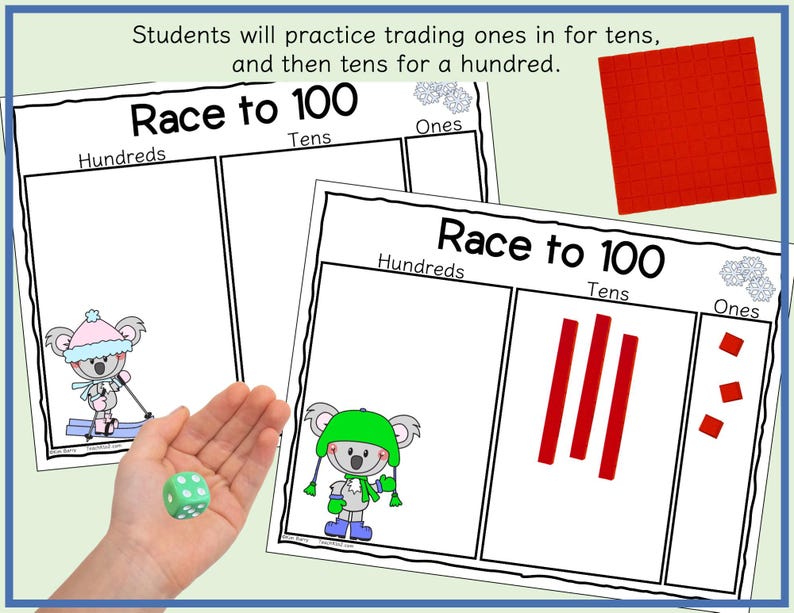 Winter Race to 100 Place Value Game for First or Second Grade January ...