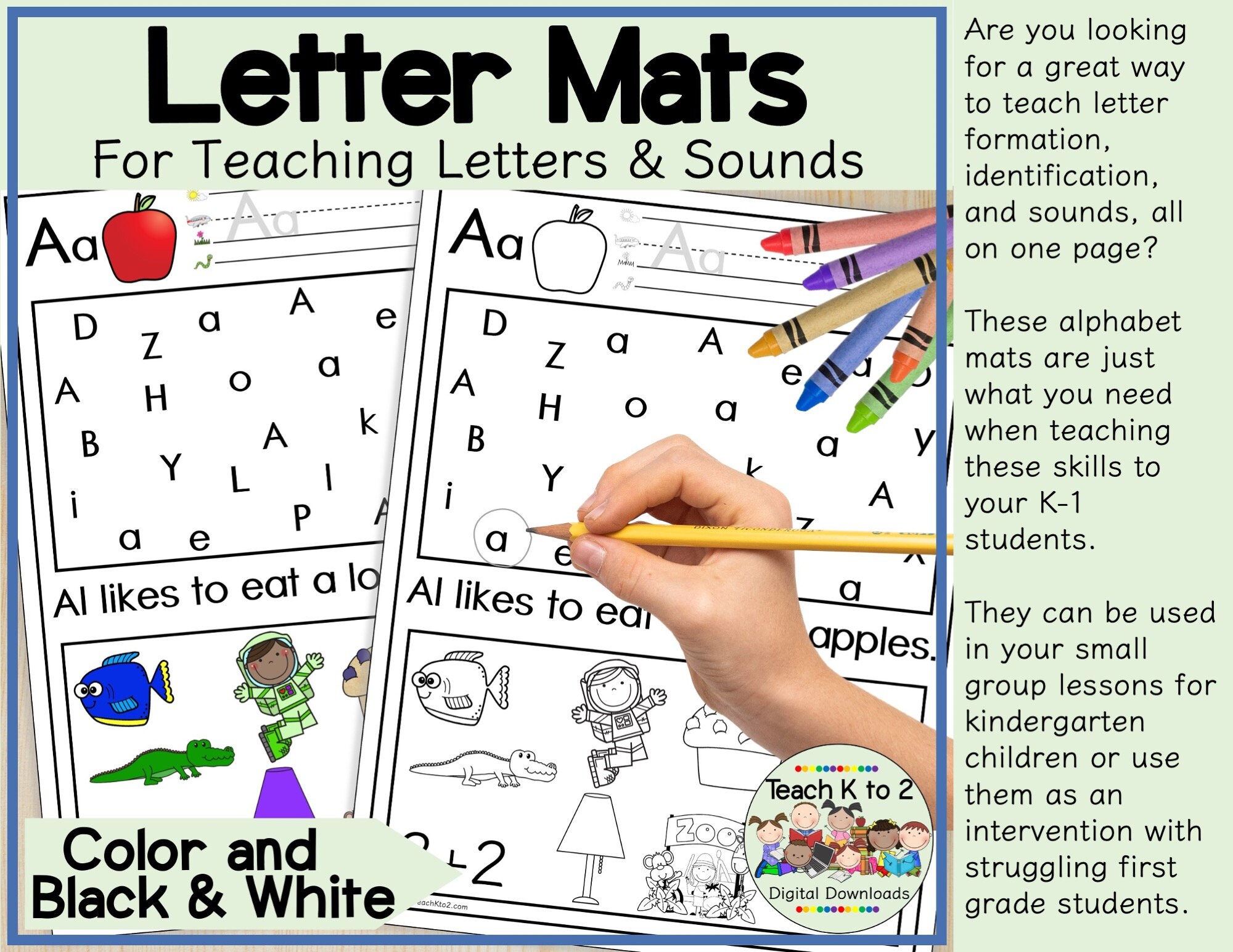 Alphabet Letter Mats in Color and Black & White for K-1 Phonics ...