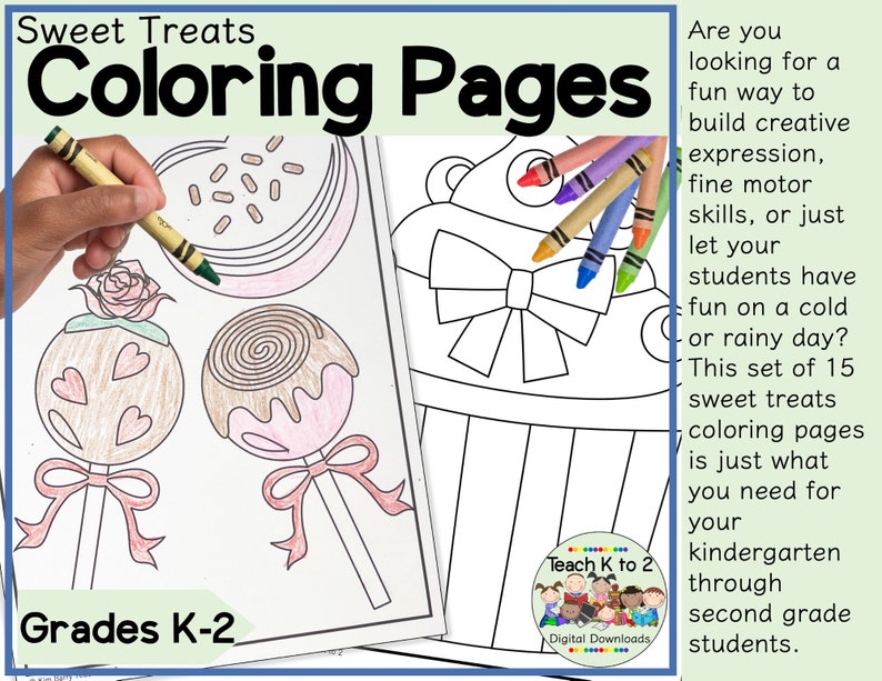 Sweet Treats Coloring Pages for Kindergarten, First, or Second Grade ...