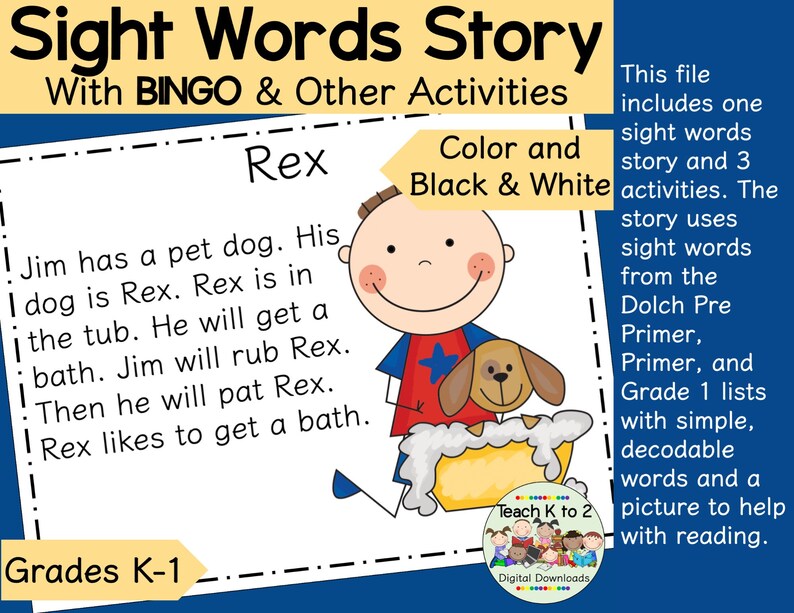 Sight Words Story/decodable Reader/easy Reading for Kindergarten and ...