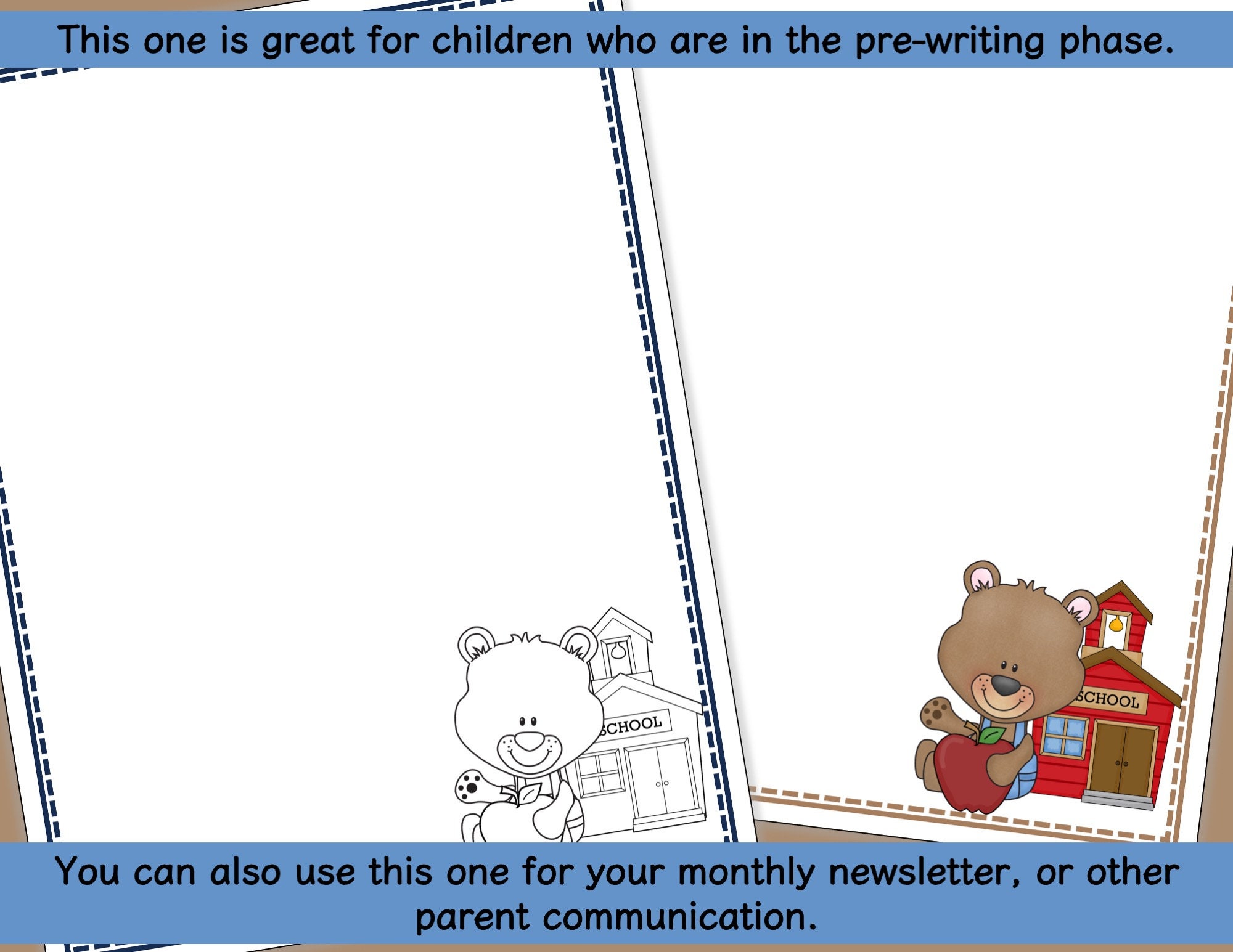 School Bear Themed Primary Lined Writing Paper for Grades K-2 Back to ...