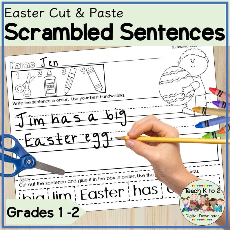 Easter Scrambled Sentences Cut and Paste Writing Activity for First ...