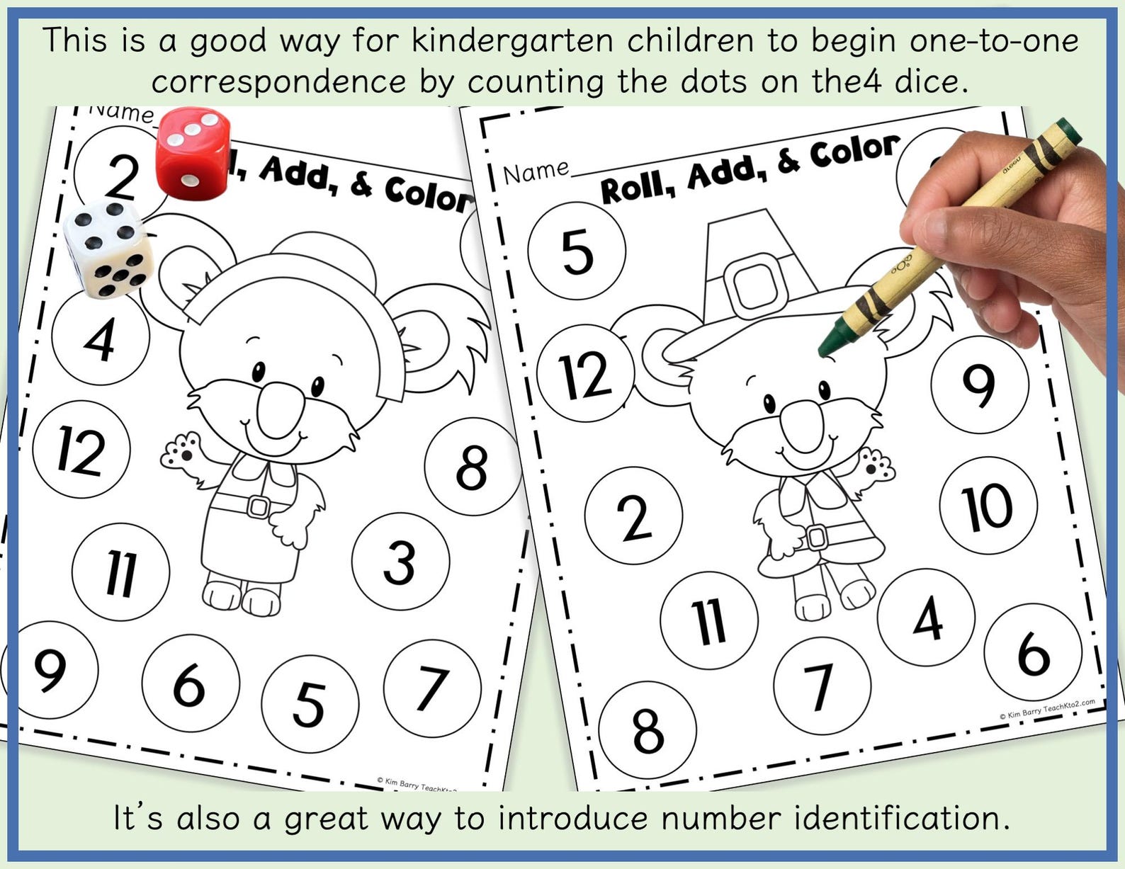 Roll, Add, and Color Math Dice Game/math Centers/grade 1 Math/fast ...