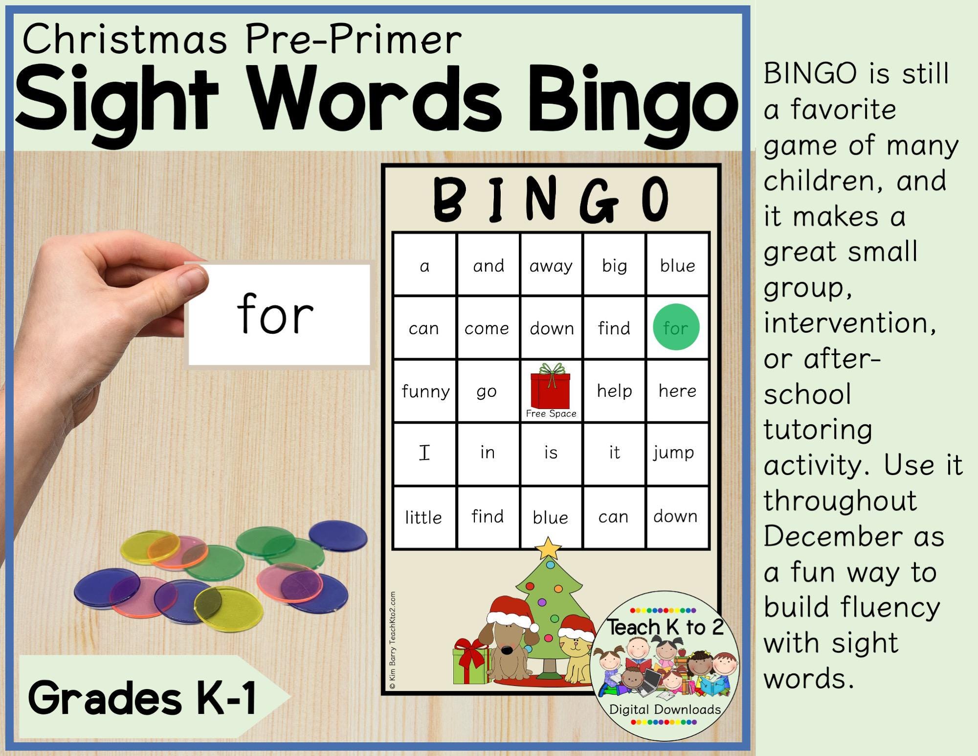 Pre-primer Christmas Sight Words BINGO for Kindergarten or First Grade ...