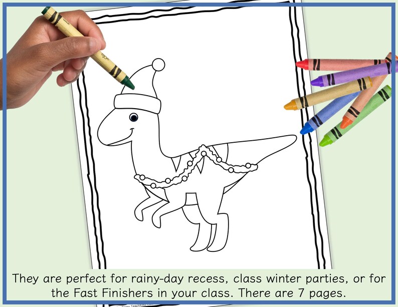 Christmas Dinosaurs Coloring Pages for Kindergarten, First, or Second ...