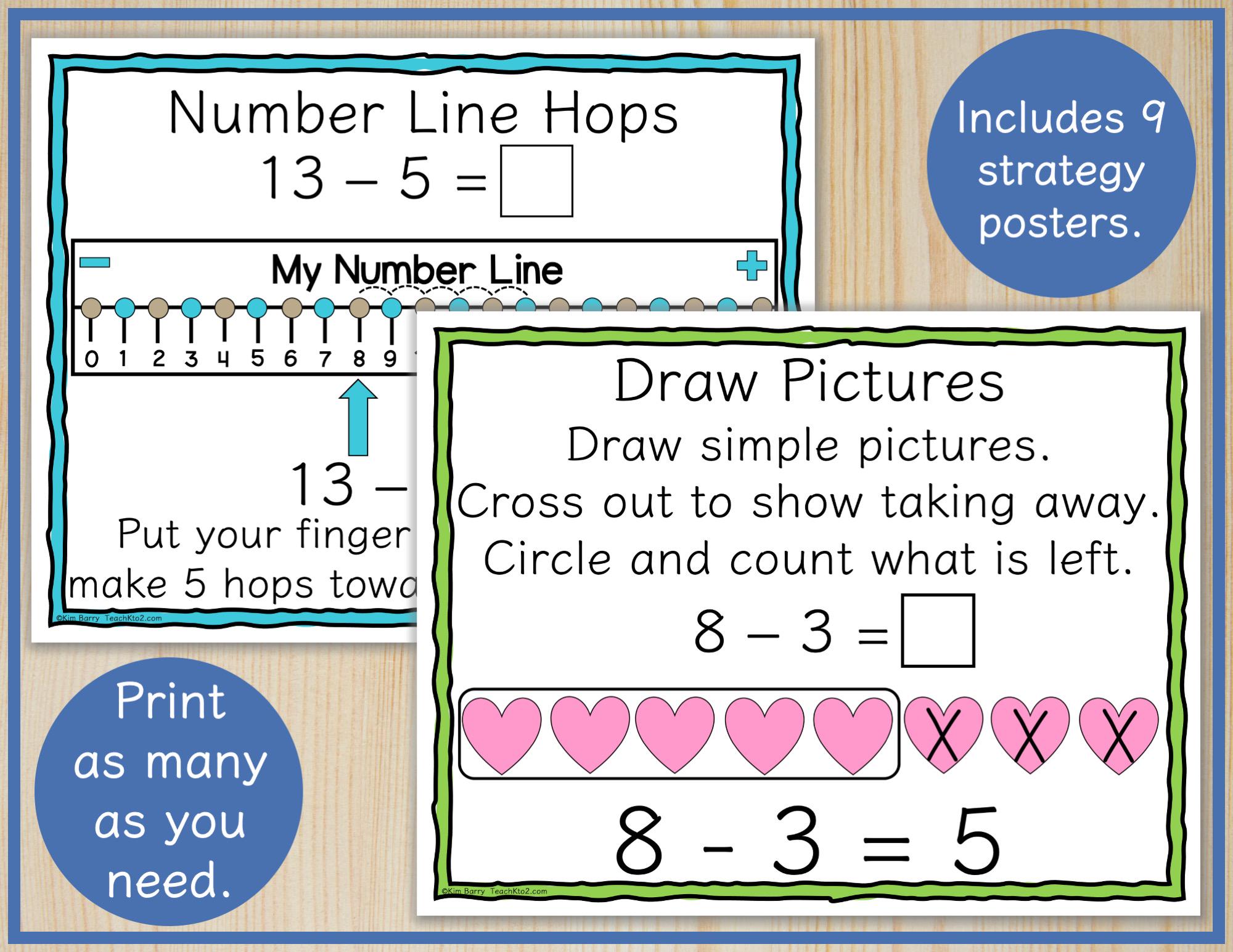 Subtraction Strategies Mini-posters for Grade 1/anchor Charts for First ...