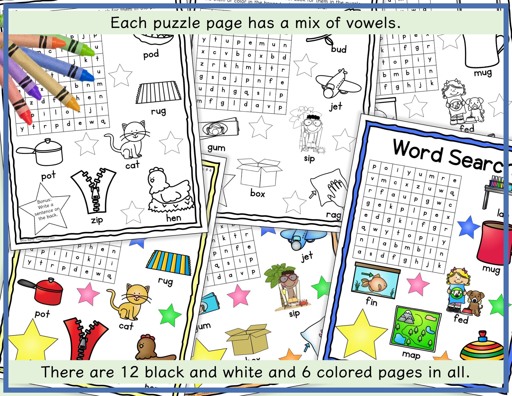 CVC Word Search Puzzles for Grade 1 Literacy Centers/first Grade ...
