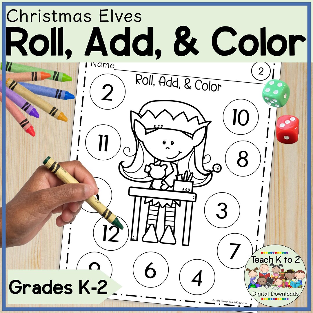 Roll, Add, and Color Christmas Math Dice Game for Kindergarten, First ...