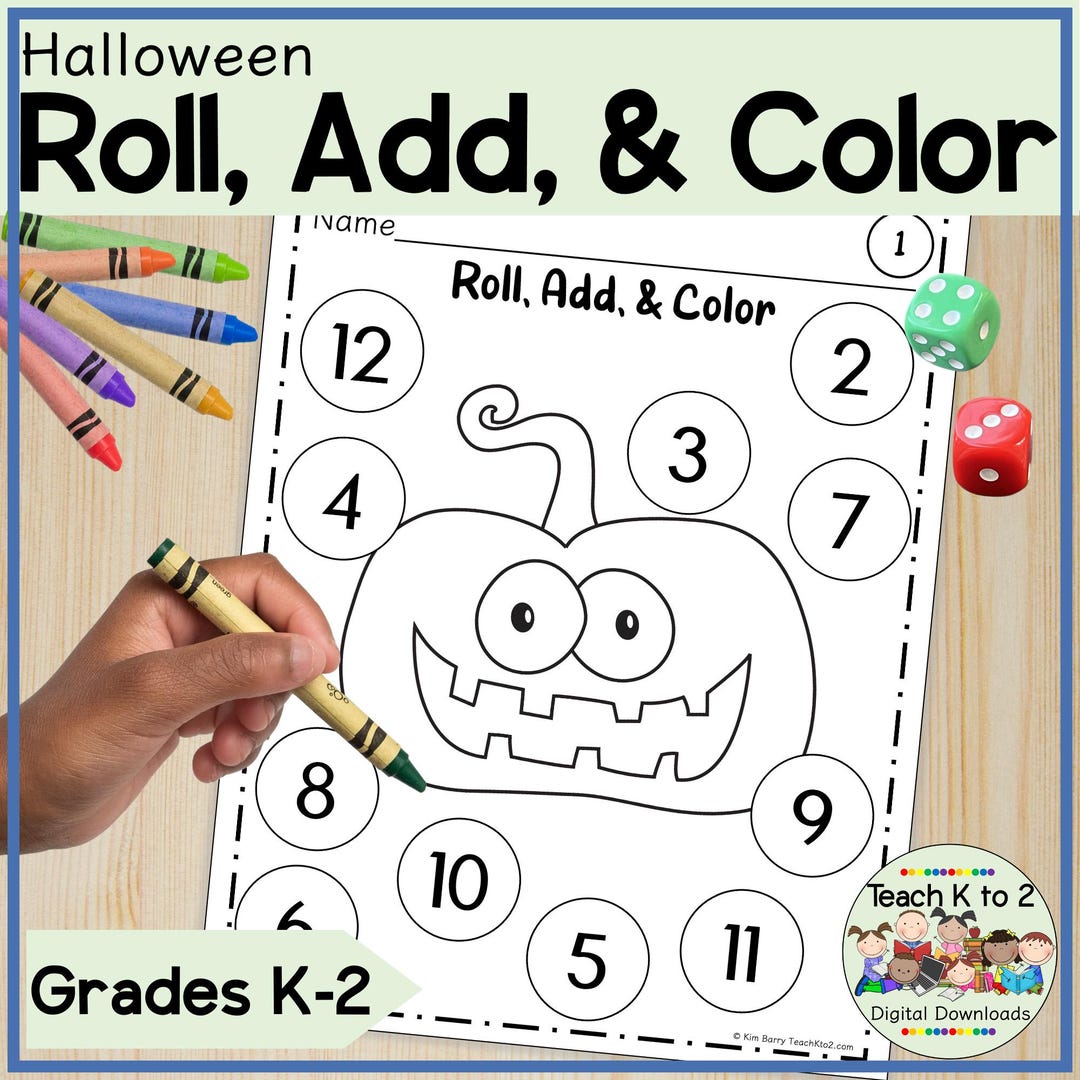 Roll, Add, and Color Math Dice Game/math Centers/grade 1 Math/fast ...