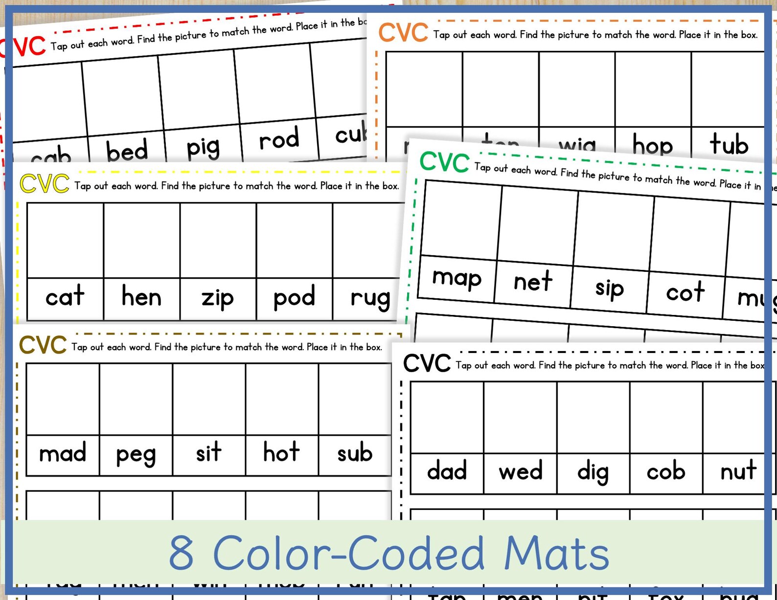 CVC Decoding and Picture Matching Word Mats | Grades K-1 Literacy ...