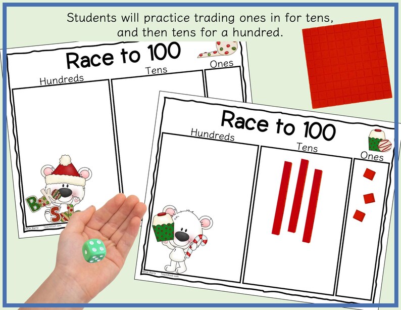 Christmas Race to 100 Place Value Game for Second Grade December Math ...