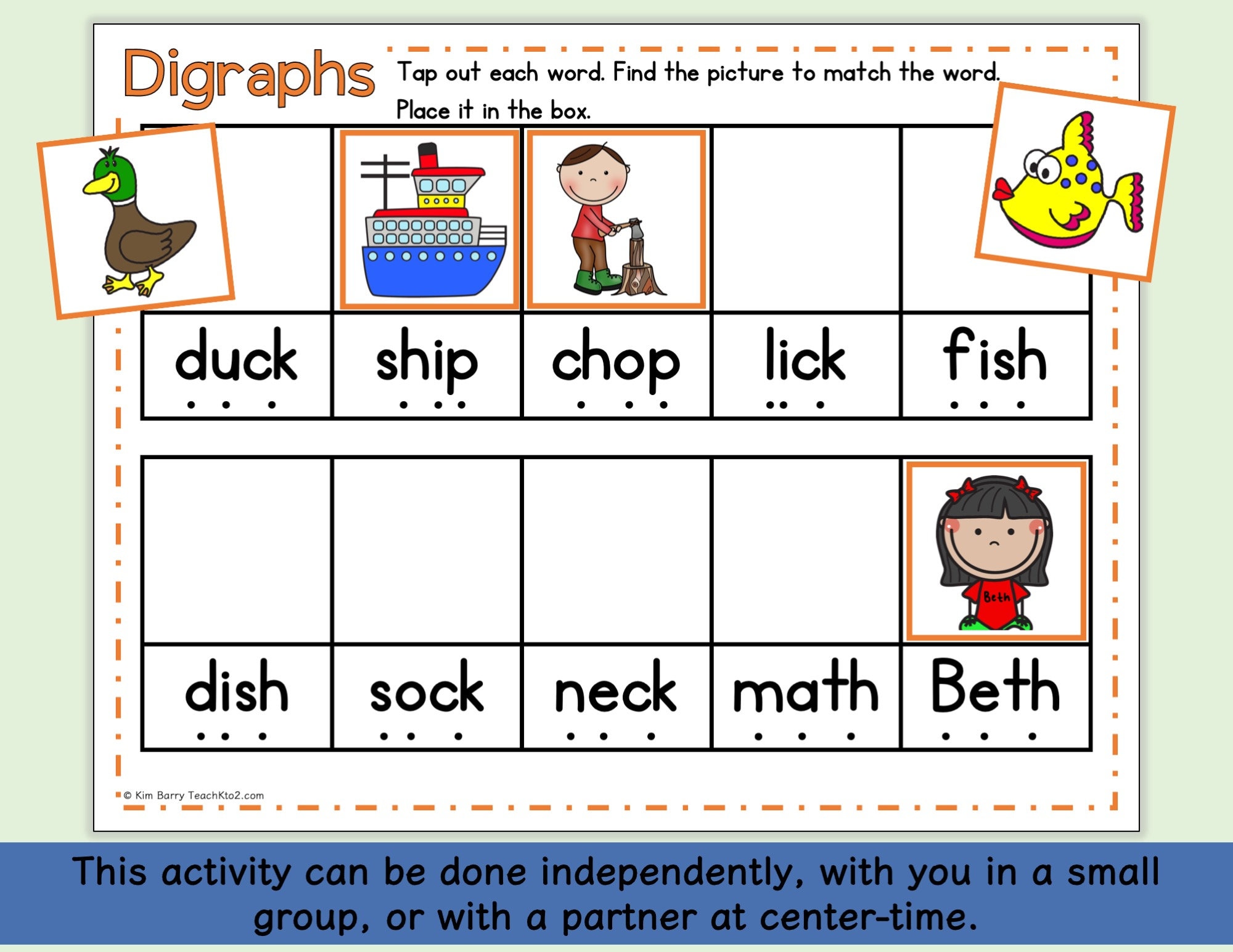 Digraphs Decoding and Picture Matching Word Mats for Grades 1-2 ...