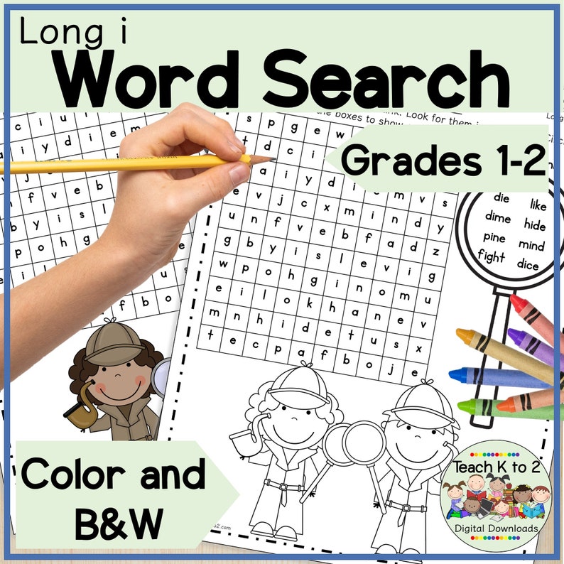 Long I Word Search Puzzles for Grade 1 Literacy Centers/first Grade ...