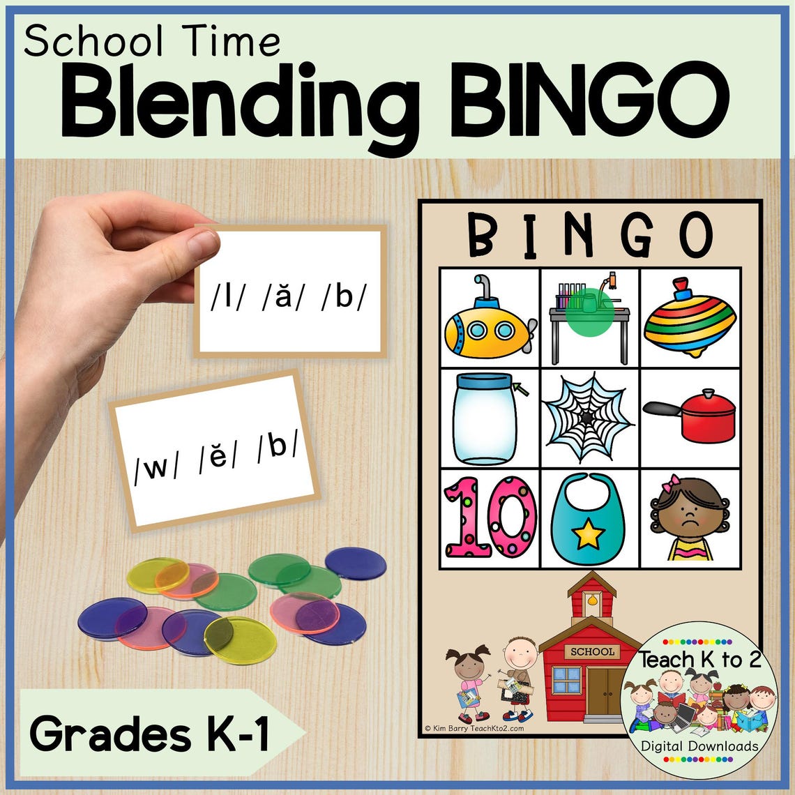 Blending BINGO Phonemic Awareness Back to School Themed Game for ...