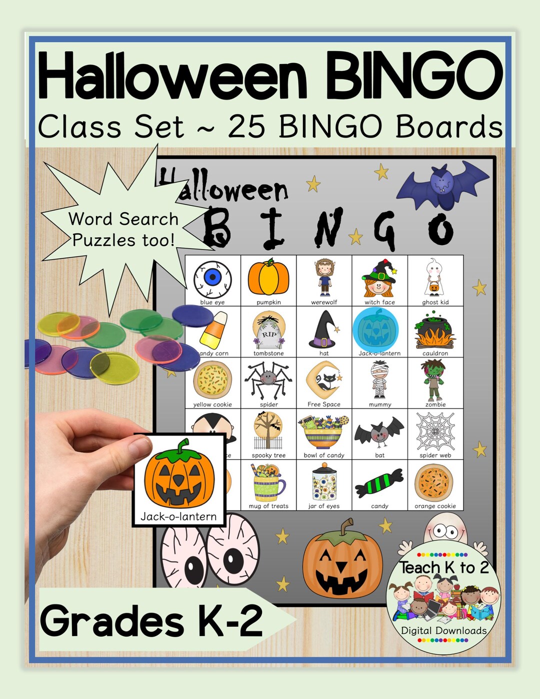 Printable Halloween BINGO Class Set With Word Search Puzzles for ...