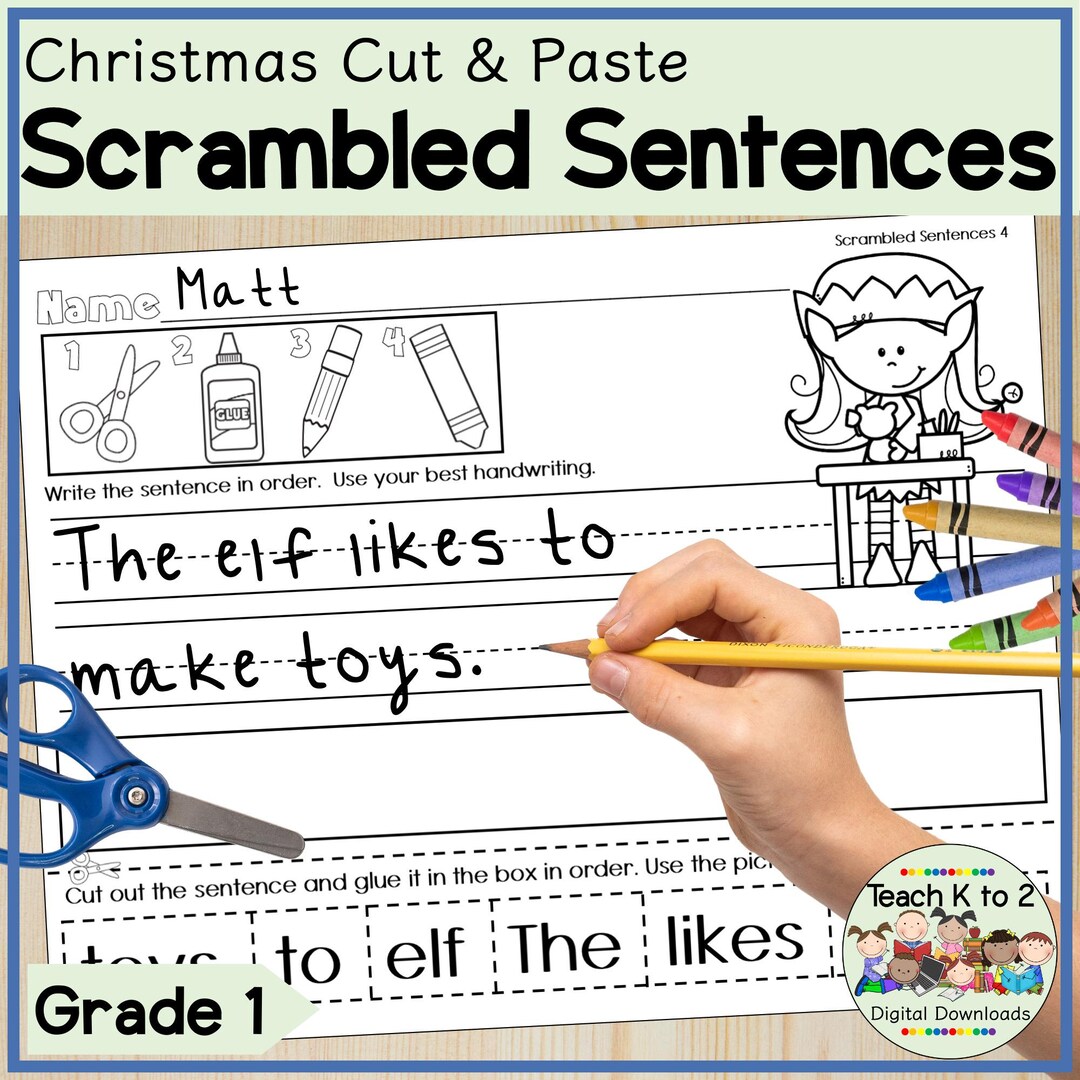 Christmas Scrambled Sentences Cut and Paste Writing Activity for First ...