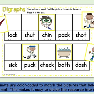 Digraphs Decoding and Picture Matching Word Mats for Grades 1-2 Literacy Centers/blend, Read ...