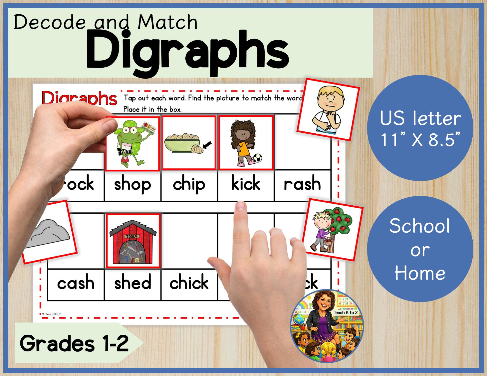 Decode and Match Digraphs With Pictures | Grades 1-2 Literacy Centers ...