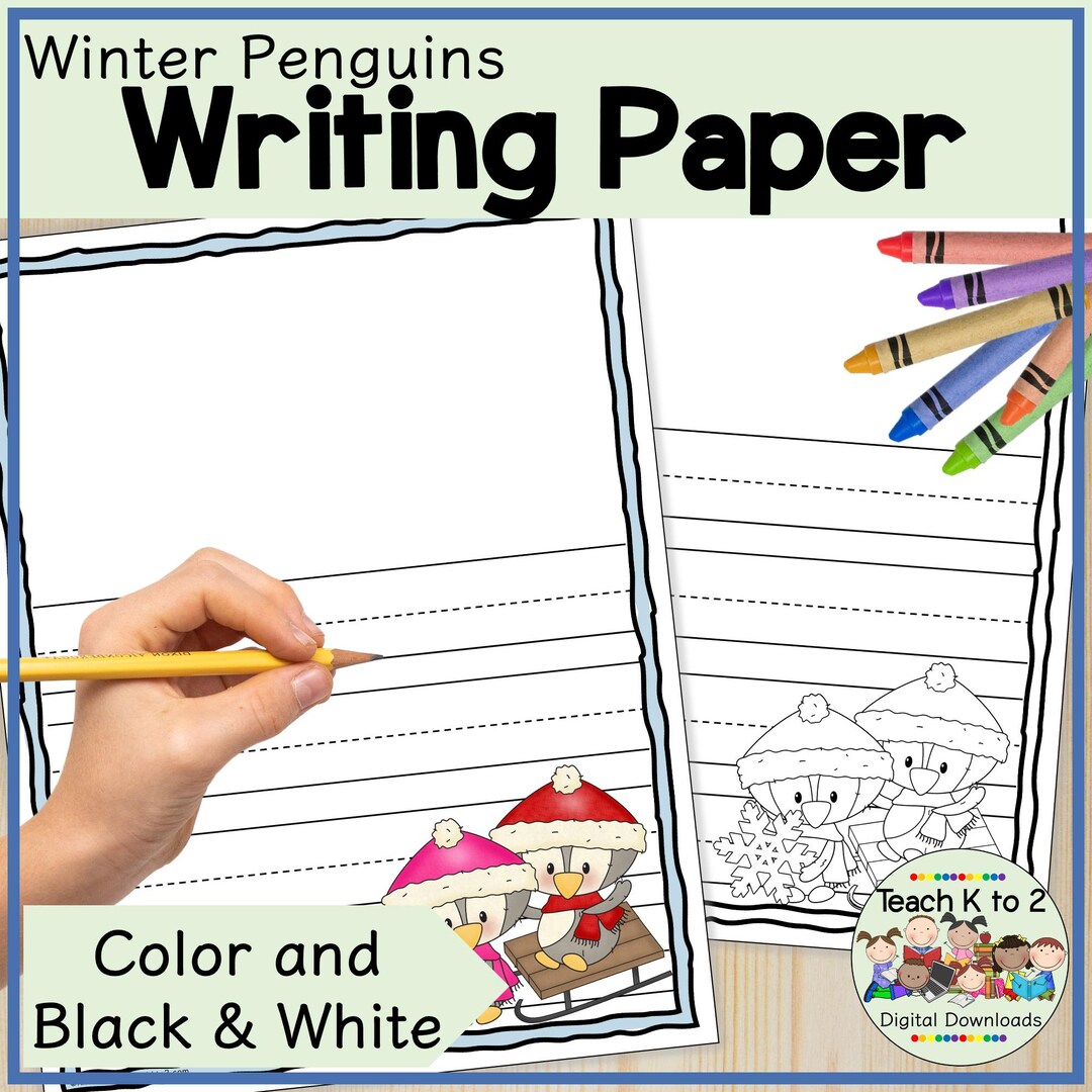 Winter Penguins Themed Primary Lined Writing Paper Differentiated for ...