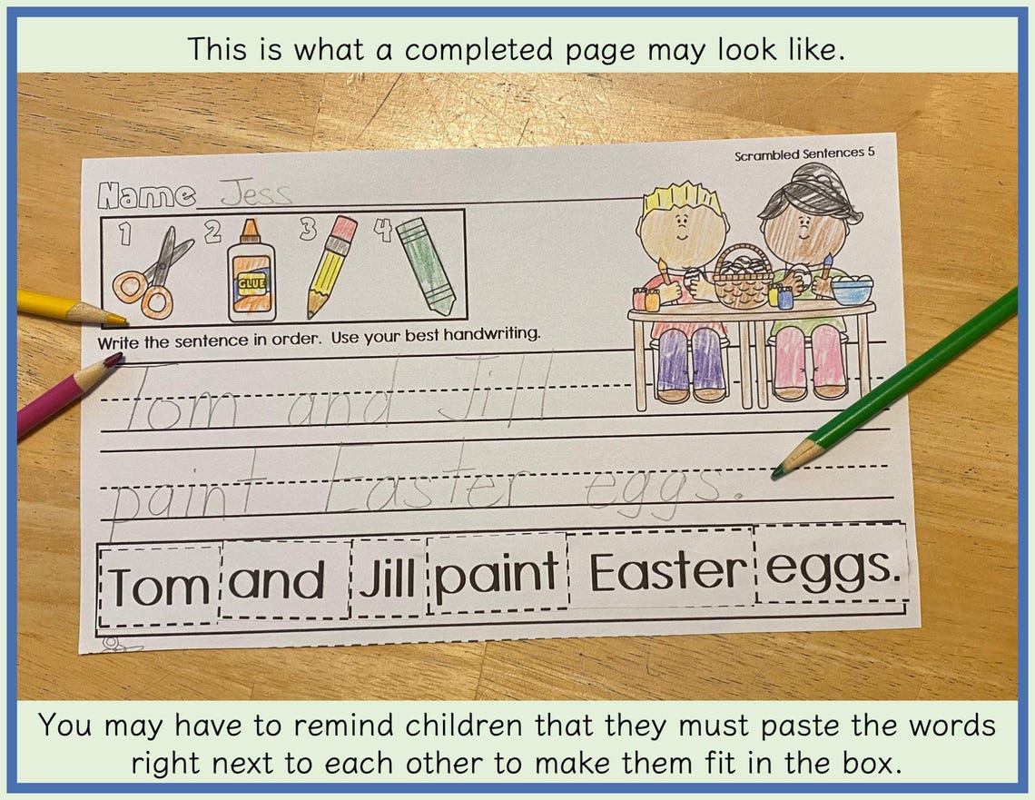 Easter Scrambled Sentences Cut and Paste Writing Activity for First ...