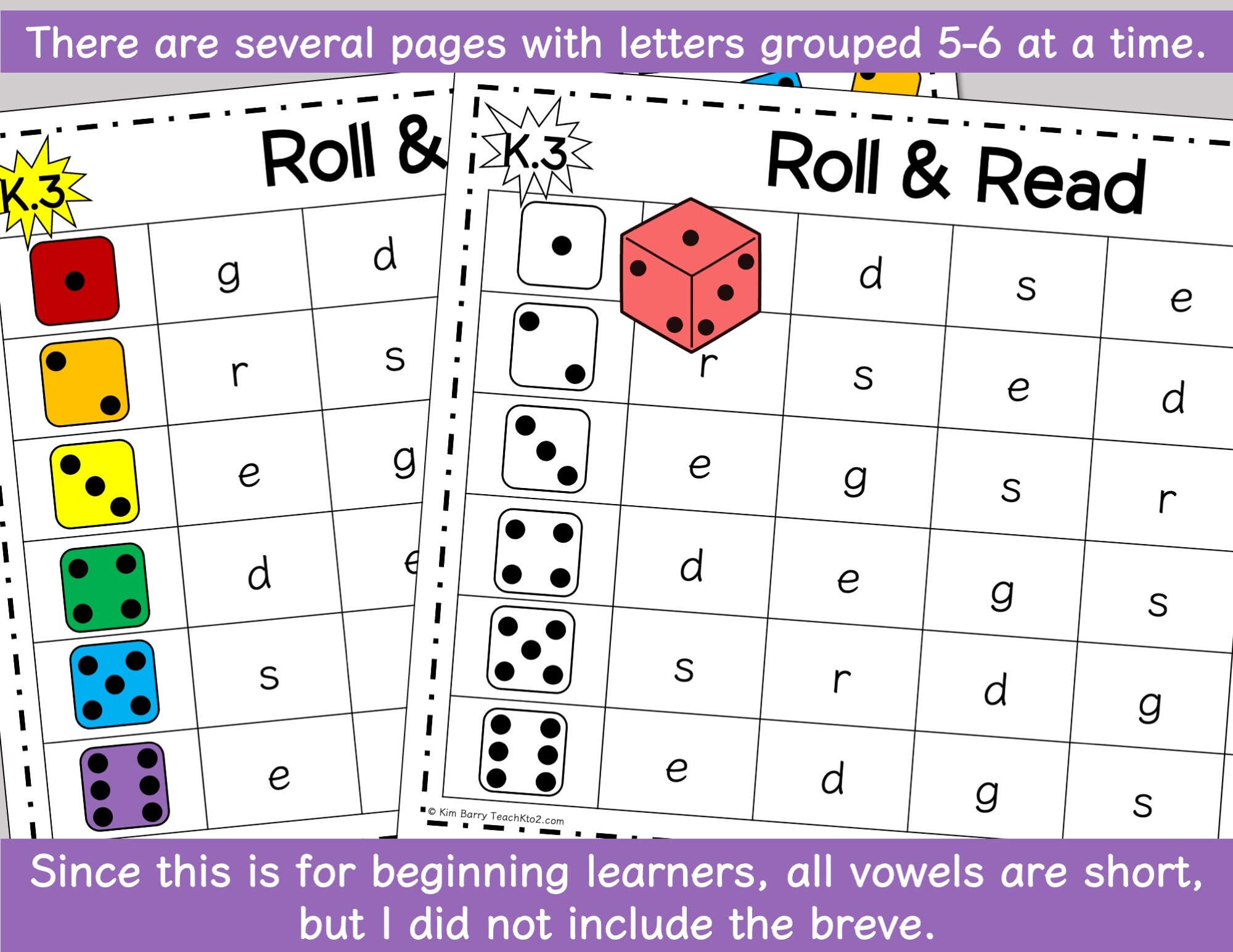 Roll and Read Kindergarten Fluency/letters/sounds/words/decoding Small ...