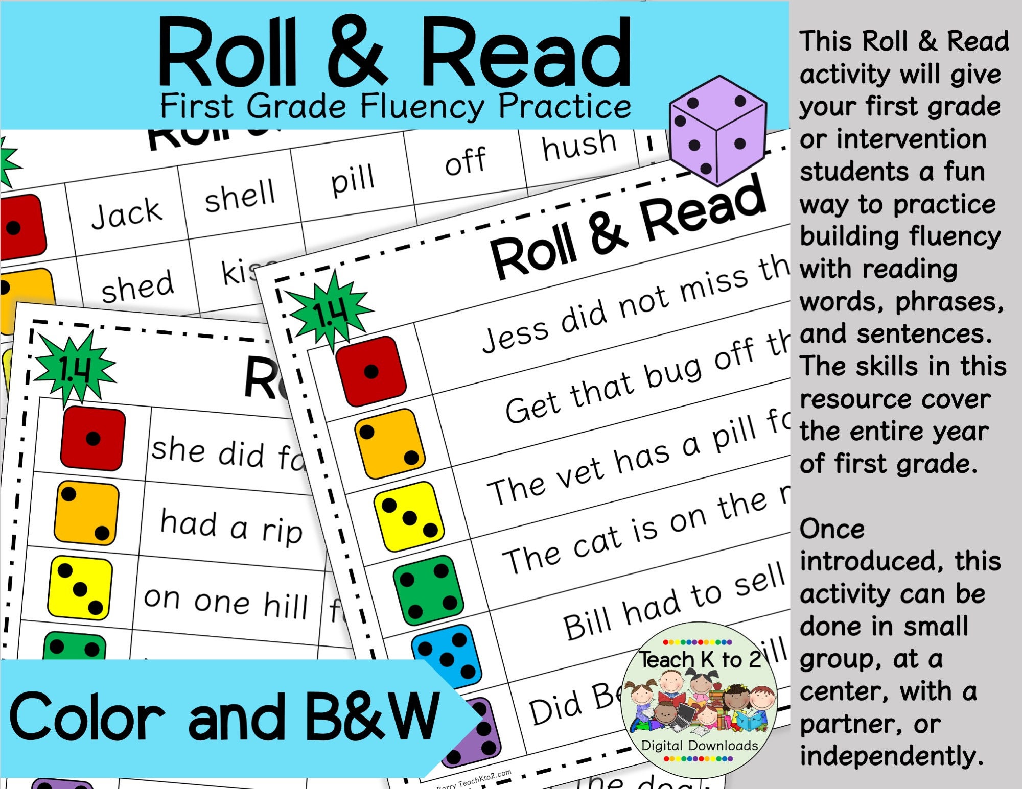 Roll and Read Grade 1 Fluency/words Phrases Sentences Decoding Small ...