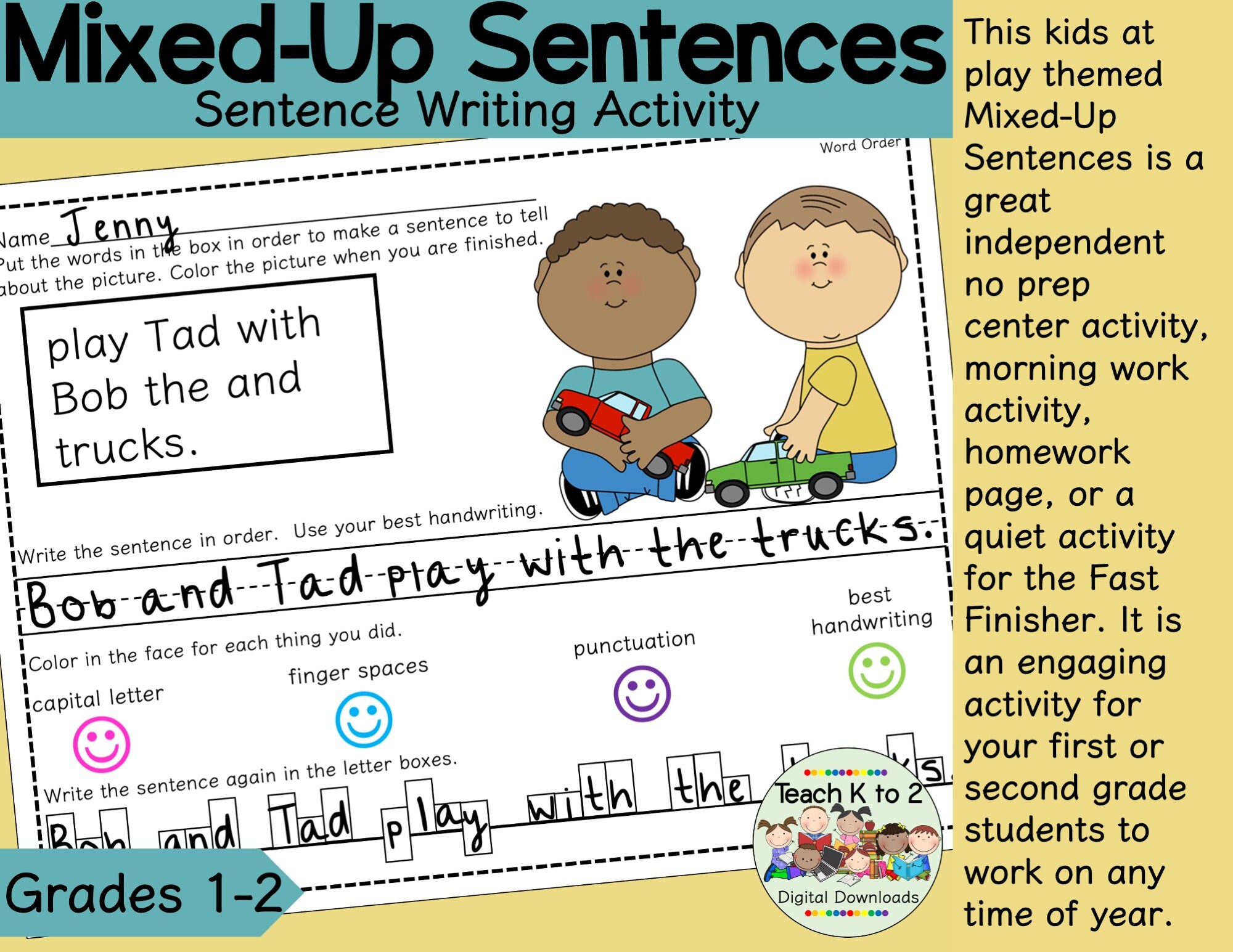 Mixed-up/scrambled Sentences/grades 1-2 Writing Center/language Arts ...
