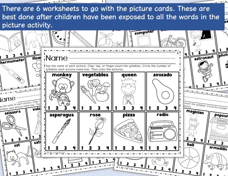 Counting Syllables Activity and Worksheets for Grades K-1/literacy ...