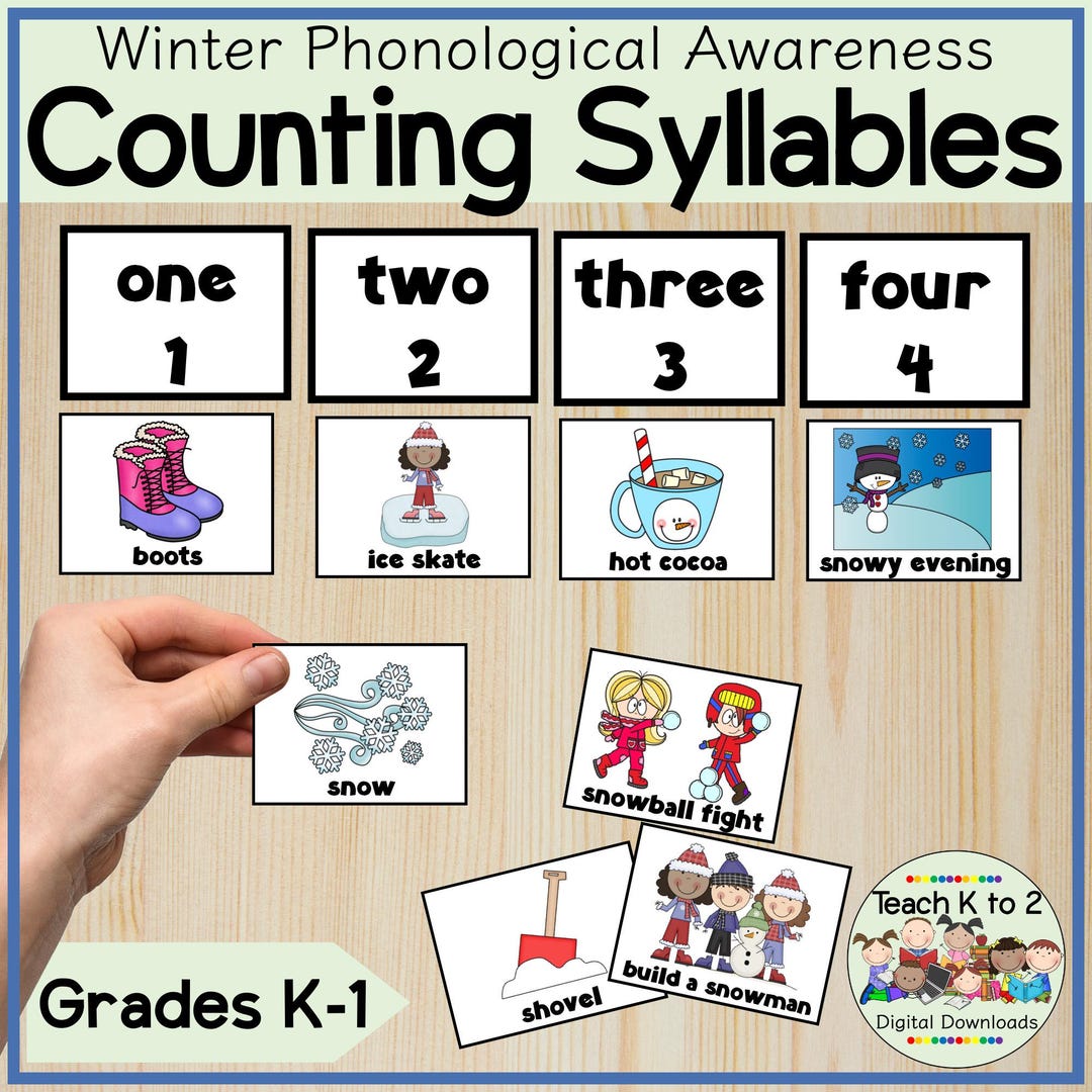 Winter Counting Syllables Activity for Grades K-1/literacy Center ...