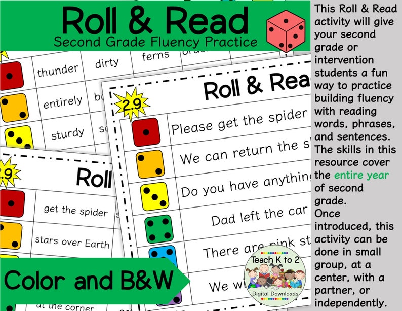 Roll and Read Grade 2 Fluency/words Phrases Sentences Decoding Small ...