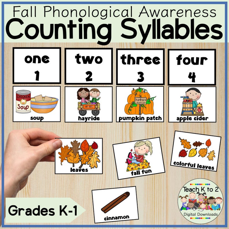 Fall Counting Syllables Activity for Grades K-1/literacy Center/science ...