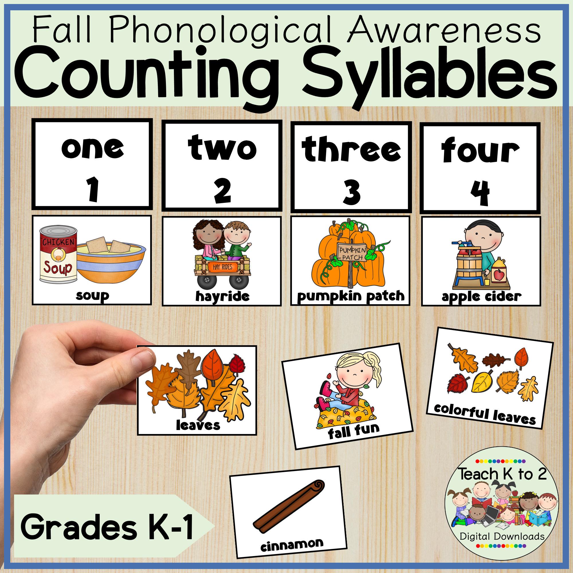 Fall Counting Syllables Activity for Grades K-1/literacy Center/science ...