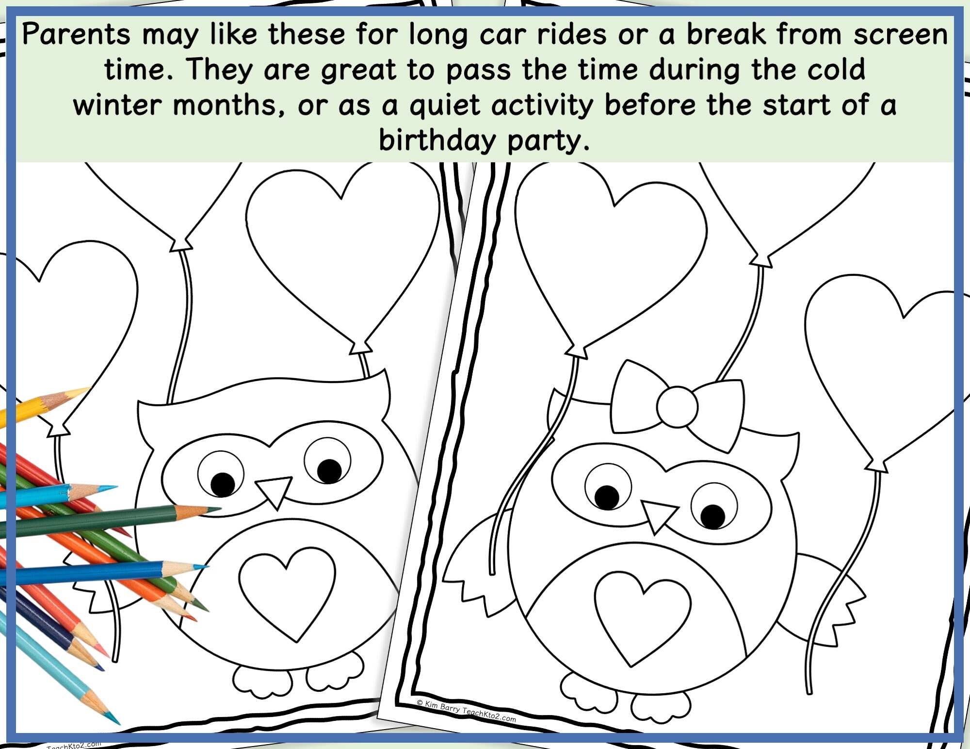 Valentine Owls Coloring Pages for Kindergarten, First, or Second Grade ...