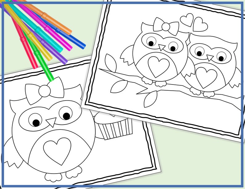 Valentine Owls Coloring Pages for Kindergarten, First, or Second Grade ...