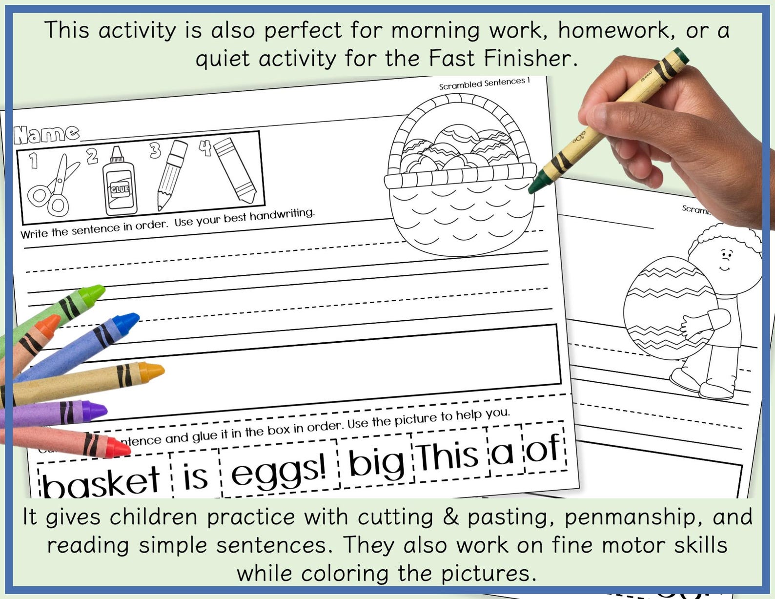 Easter Scrambled Sentences Cut and Paste Writing Activity for First ...