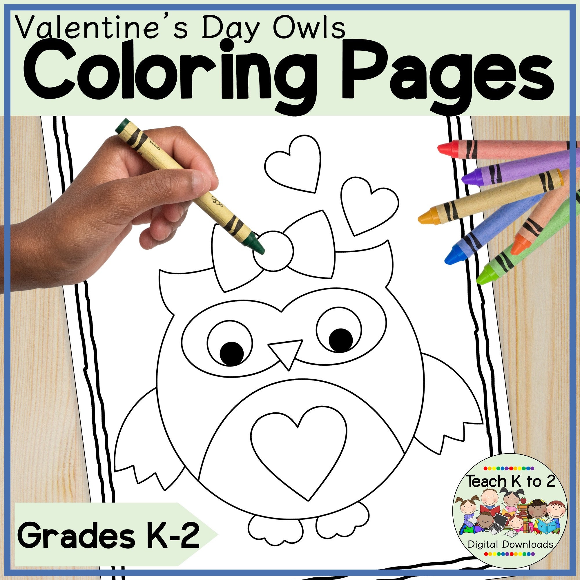 Valentine's Day Owls Coloring Pages for Kids Grades K-2 Winter Coloring ...