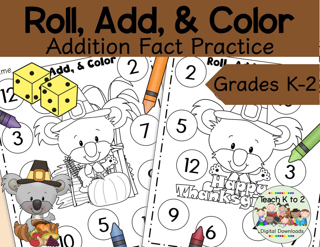 Roll Add and Color Math Dice Game/math Centers/grade 1 - Etsy
