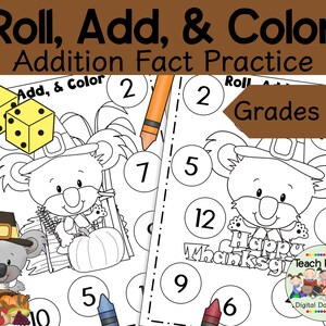 Roll Add and Color Math Dice Game/math Centers/grade 1 - Etsy