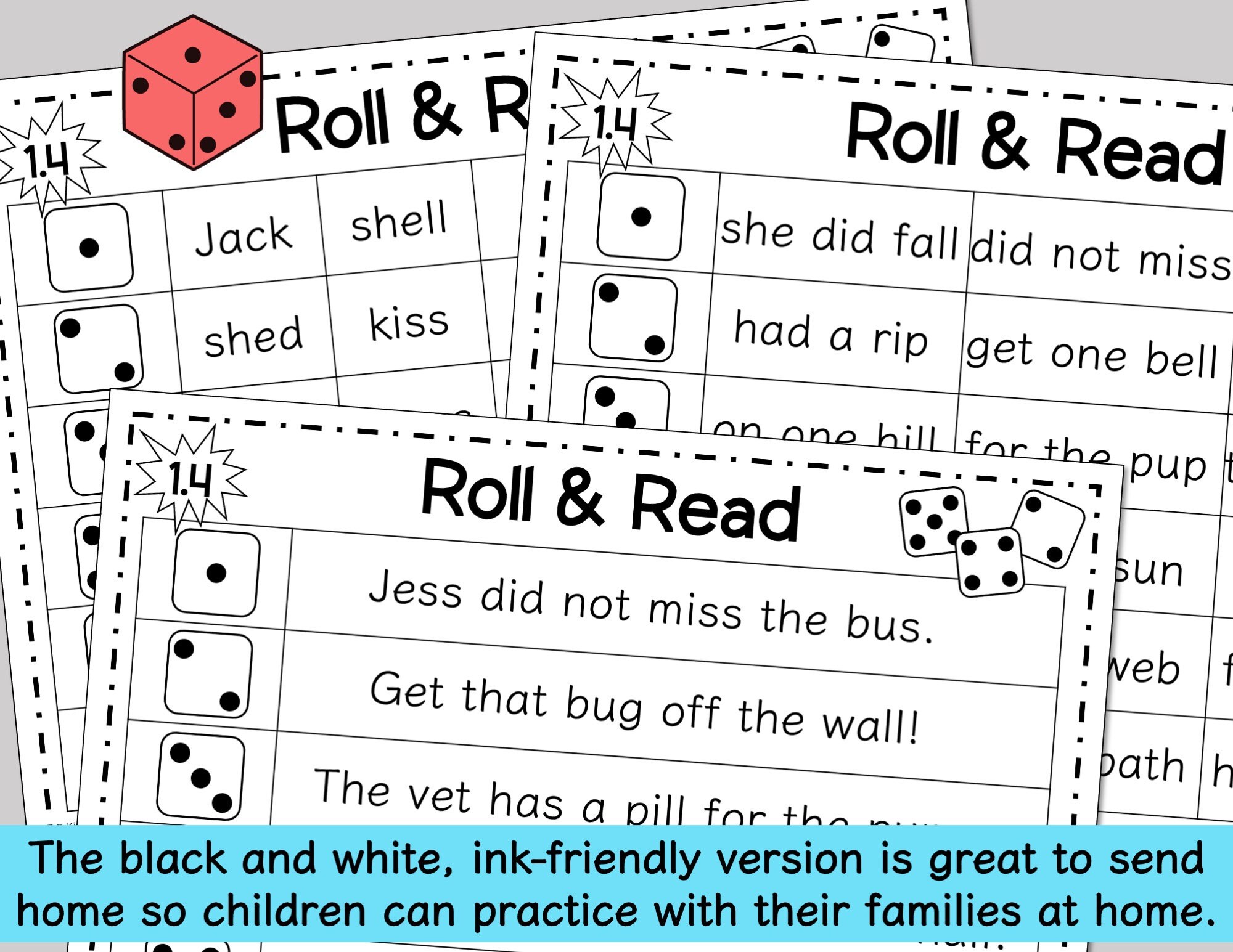 Roll and Read Grade 1 Fluency/words Phrases Sentences Decoding Small ...