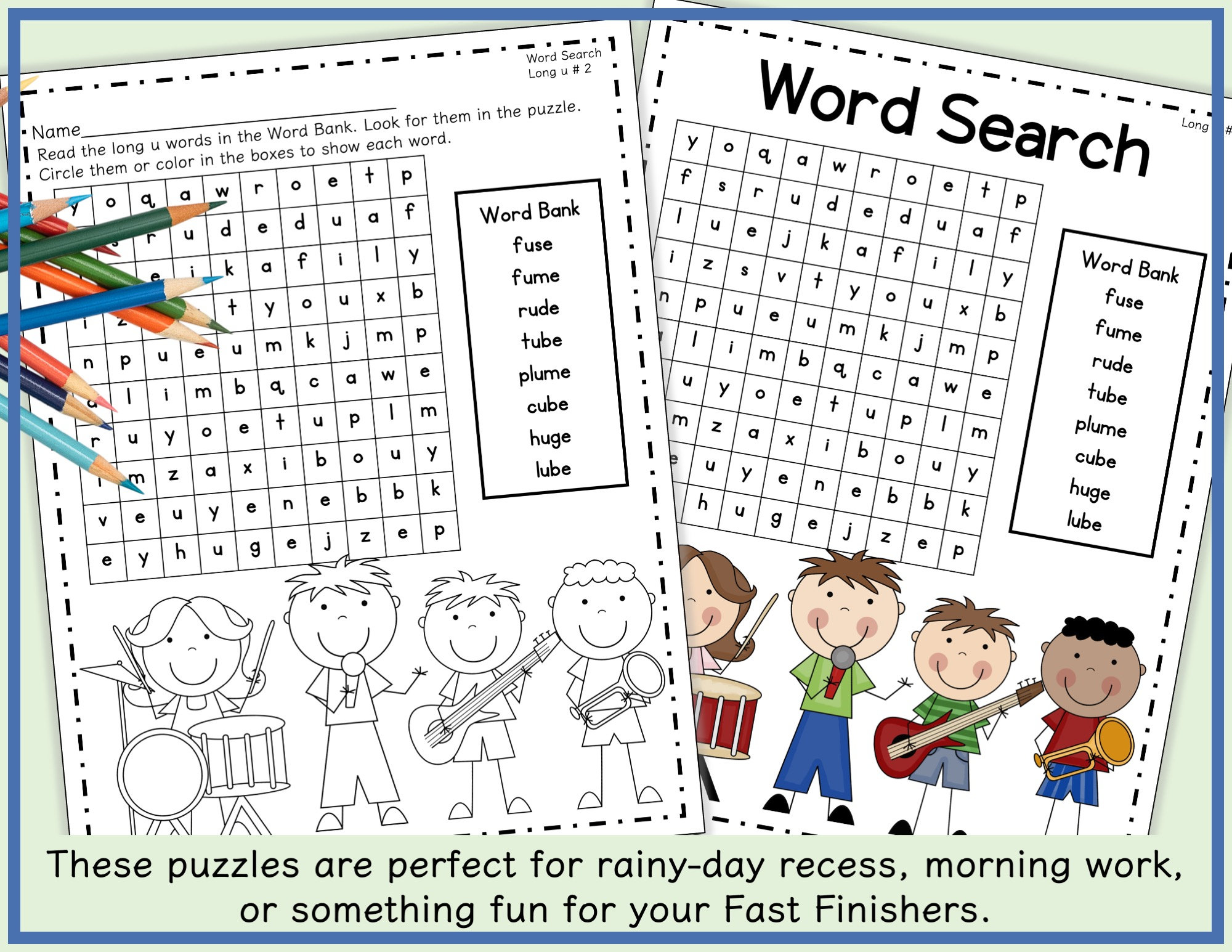 Long U Word Search Puzzles for Grade 1 Literacy Centers/first Grade ...