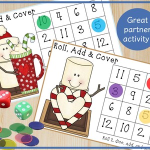 Roll, Add, and Cover Christmas Math Dice Game Kindergarten, First, or ...